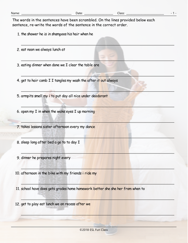 Routines-Daily Activities Scrambled Sentences Worksheet | Teaching ...