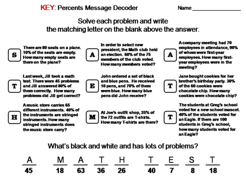 Percents Activity: Math Message Decoder | Teaching Resources