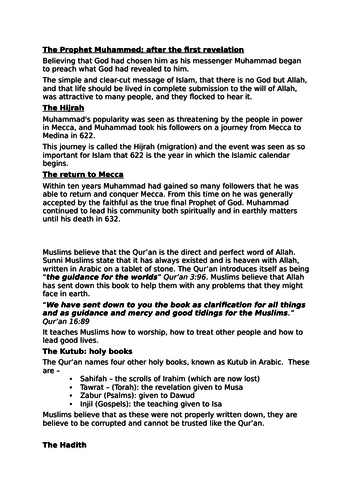 Eduqas Religious Studies 9-1 GCSE: Islam: Beliefs and Practices - the ...