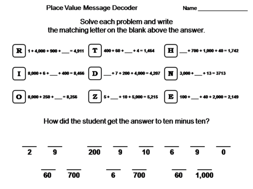 Place Value Activity: Math Message Decoder | Teaching Resources