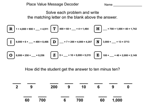 Place Value Activity: Math Message Decoder | Teaching Resources
