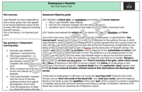 GCSE 9-1 Macbeth Eduqas Scheme of Work / Learning | Teaching Resources