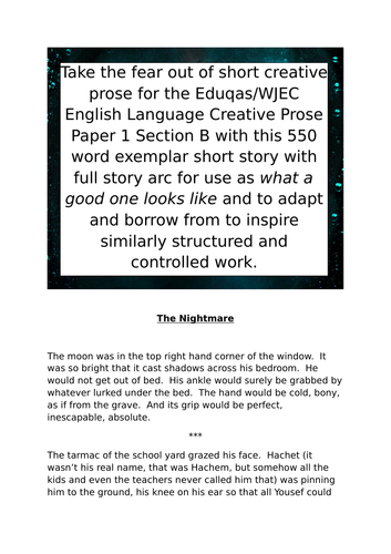 Creative Prose Good Exemplar Story & Activities Eduqas WJEC | Teaching ...