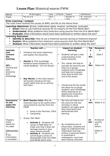 Evaluating historical sources from the First World War | Teaching Resources