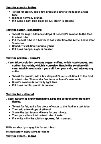 Food tests required practical GCSE | Teaching Resources