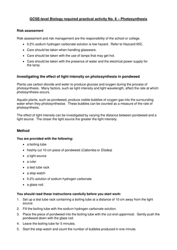 Photosynthesis required practical - New GCSE | Teaching Resources