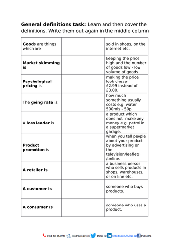GCSE Business key terms and definitions – information gap and matching ...