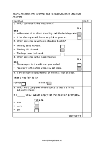 Year 6 SPAG PPT and Assessment: Formal and Informal Sentence Structure ...
