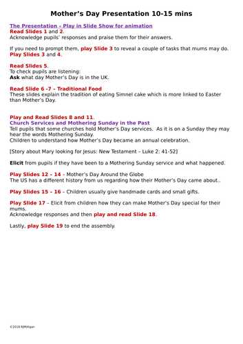 Mother's Day Mothering Sunday Assembly | Teaching Resources