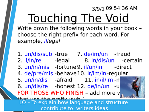 Touching The Void | Teaching Resources
