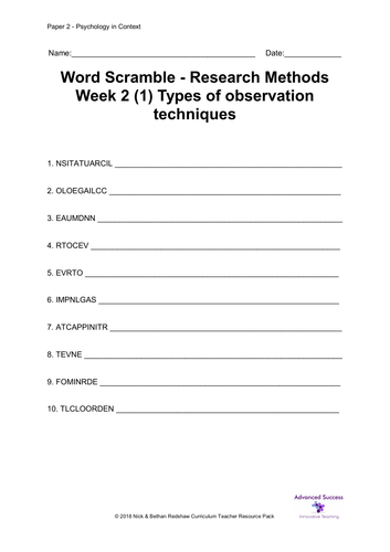 Activity - Word Scramble - Research Methods - Week 2 (1) Types of ...