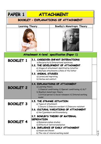 Psychology - Attachment, Whole scheme, Information and work Booklets ...