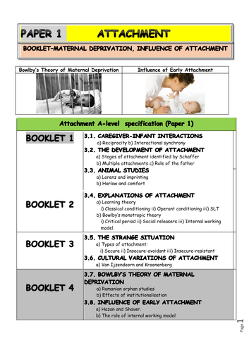 Psychology - Attachment, Whole scheme, Information and work Booklets ...