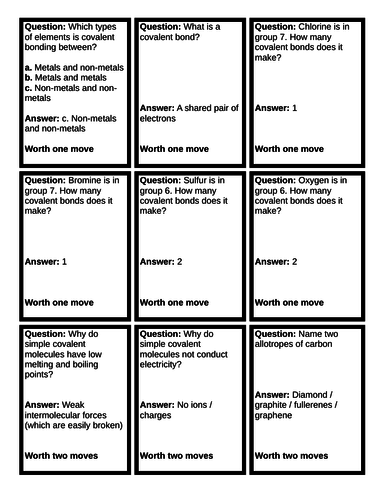 Covalent bonding board game GCSE Edexcel combined science 9-1 (can be ...
