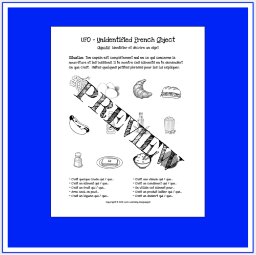 French paired speaking activity - La nourriture - French food ...