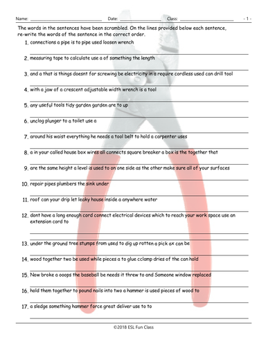 House Repairs Tools Supplies Scrambled Sentences Worksheet | Teaching ...