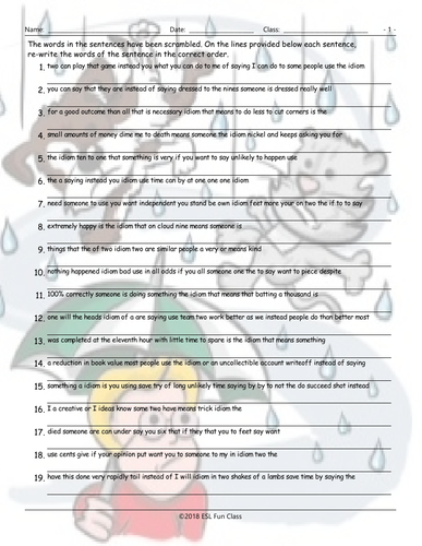 Idioms Scrambled Sentences Worksheet | Teaching Resources