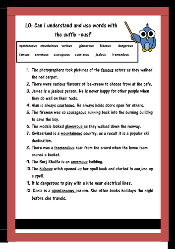 Suffix -ous | Teaching Resources