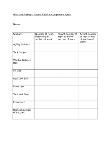 Ultimate Frisbee Circuit Training. | Teaching Resources
