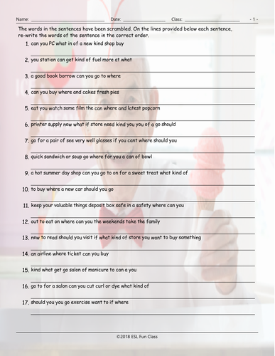 Places-Buildings Scrambled Sentences Worksheet | Teaching Resources