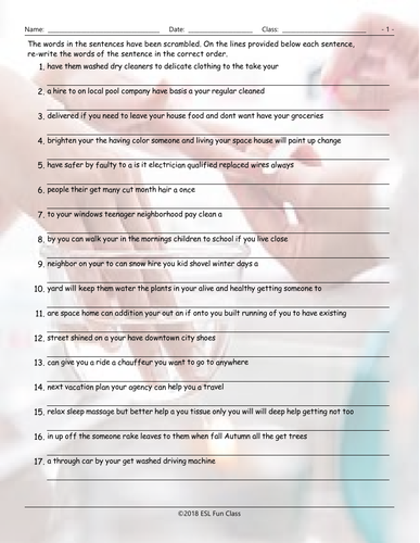 Running Errands-Having Things Done Scrambled Sentences Worksheet ...