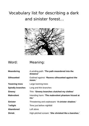 'Journey Through The Dark Forest’ descriptive writing scheme | Teaching ...