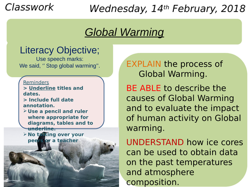 Global warming lesson full powerpoint with activities & progress checks ...