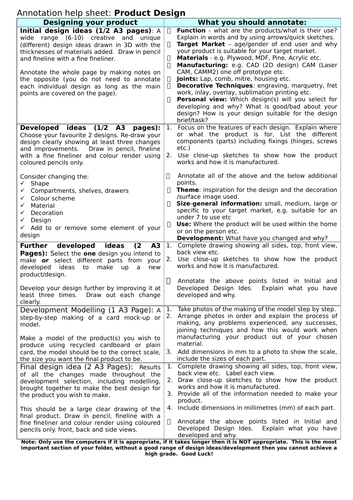 Annotation Helpsheet for GCSE Product Design or Resistant Materials ...