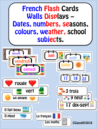 French Flash Cards and Wall Displays - dates, seasons, numbers, colours ...