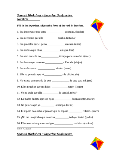 Imperfect Subjunctive Spanish Worksheet - Imperfecto Subjuntivo ...