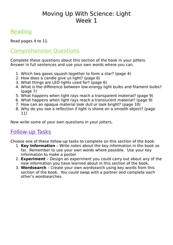 Reading: Light - Unit of Work | Teaching Resources
