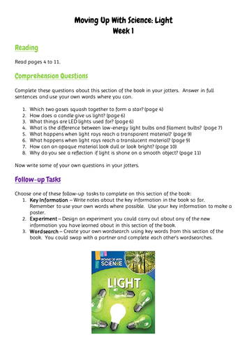 Reading: Light - Unit of Work | Teaching Resources