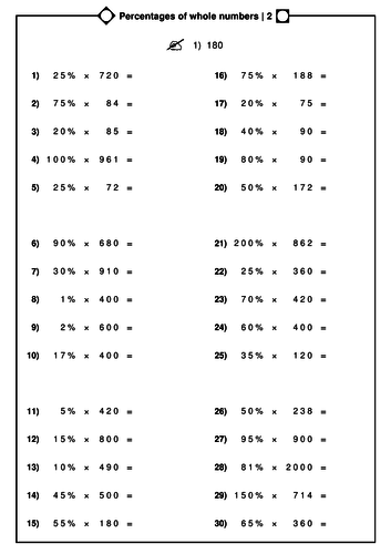 Percentages of WHOLE Numbers | Teaching Resources