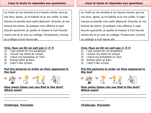 Morning Daily Routine French | Teaching Resources