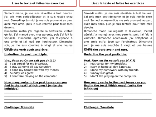 Reading atcivity le weekend dernier | Teaching Resources