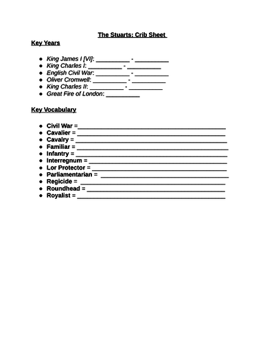 English Civil War Revision Crib sheets | Teaching Resources