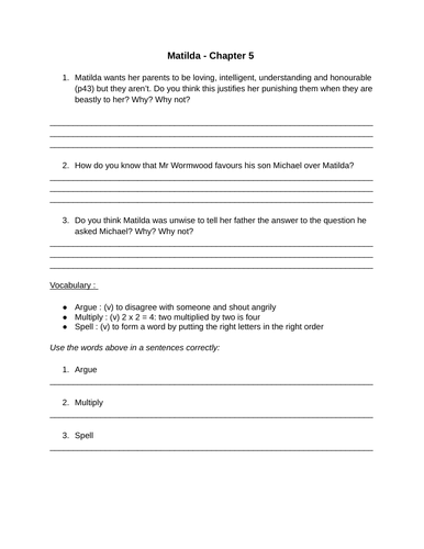 Matilda - Chapters 1 - 7 assessments | Teaching Resources