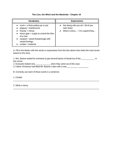 Lion, the Witch and the Wardrobe - Chapter Assessments | Teaching Resources