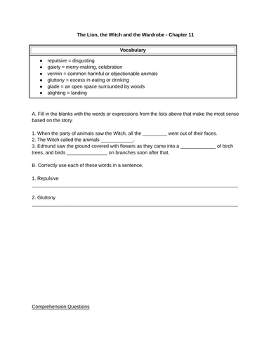 Lion, the Witch and the Wardrobe - Chapter Assessments | Teaching Resources