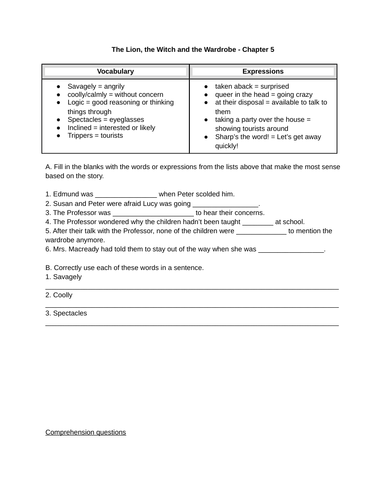 Lion, the Witch and the Wardrobe - Chapter Assessments | Teaching Resources