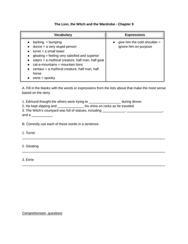 Lion, the Witch and the Wardrobe - Chapter Assessments | Teaching Resources