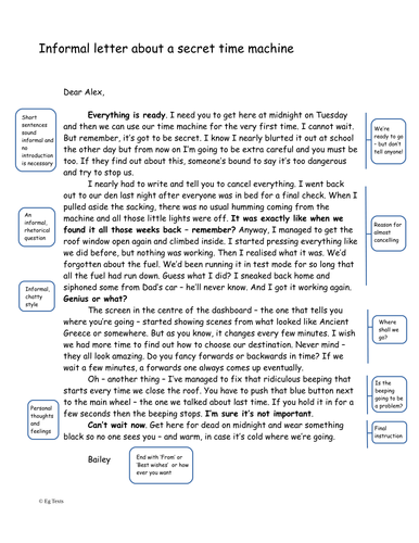 Informal letter about a secret time machine | Teaching Resources