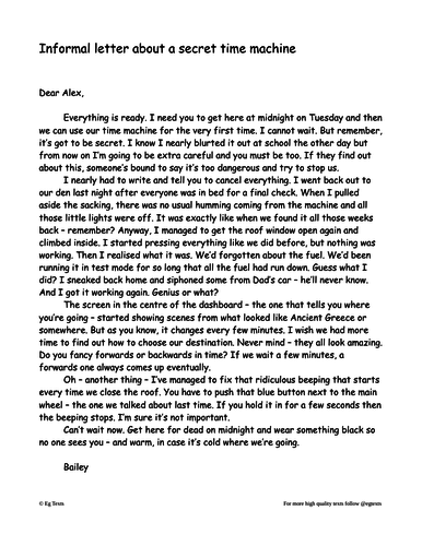 Informal letter about a secret time machine | Teaching Resources