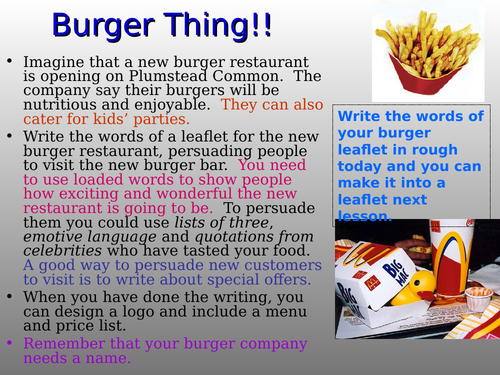 Burger Thing persuasive leaflet | Teaching Resources