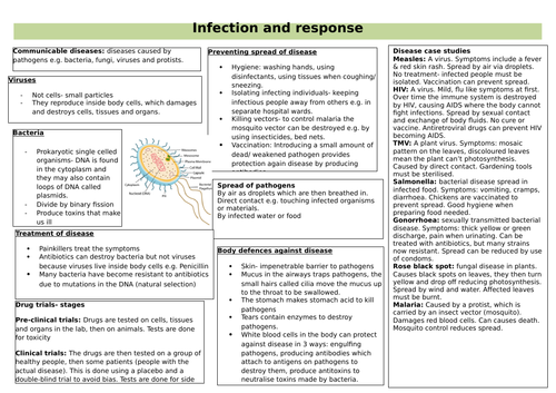 Infection and response revision AQA 9-1 GCSE | Teaching Resources