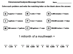 Dimensional Analysis Activity Math Message Decoder Teaching Resources