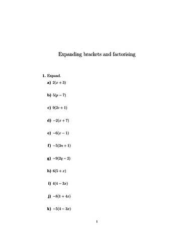 Expanding brackets and factorising worksheet no 3 (with solutions ...