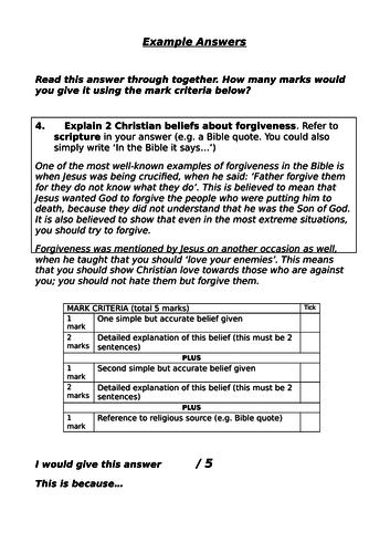 Exam Style Forgiveness Assessment and Activity (Whole Lesson ...