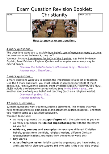 Christianity AQA Revision Booklet Exam Questions | Teaching Resources