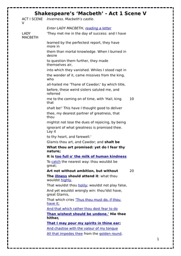 GCSE Macbeth 1st half - AQA Literature Paper 1 | Teaching Resources